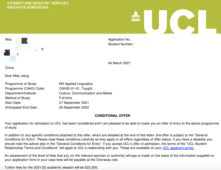 UIC，GPA3.10，TESOL专业，UCL offer